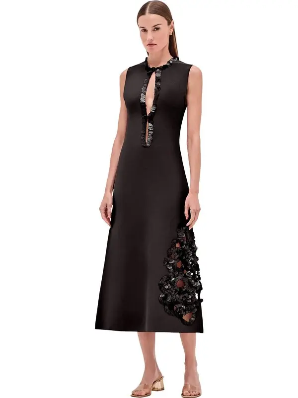 Alexis Obarra Knit Midi Dress - Black Sequin