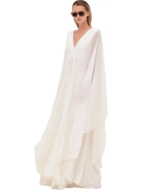 Alexis Serdena Pleated Cape Dress - Ivory