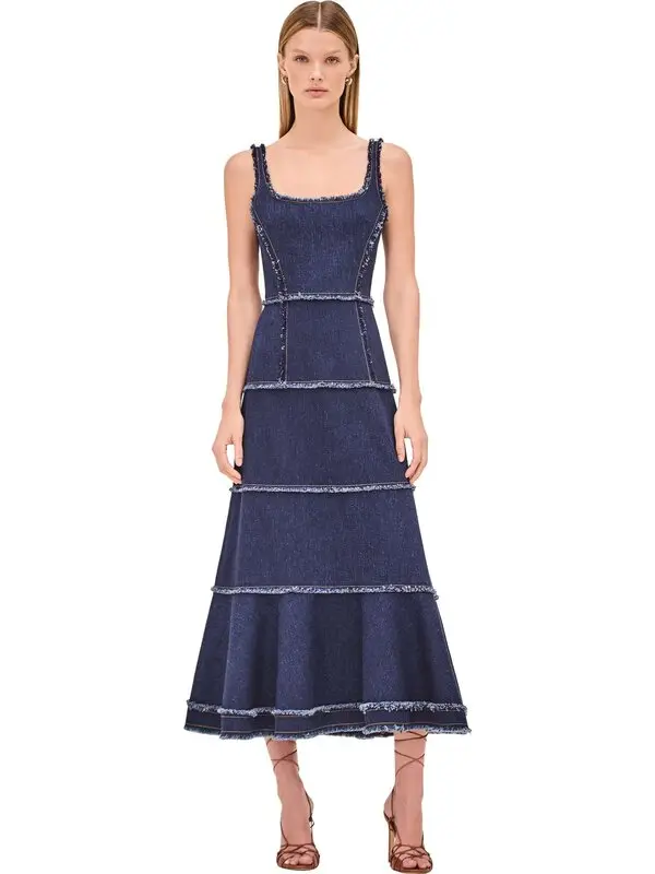 Alexis Stefania Strapless Fringe Dress - Denim