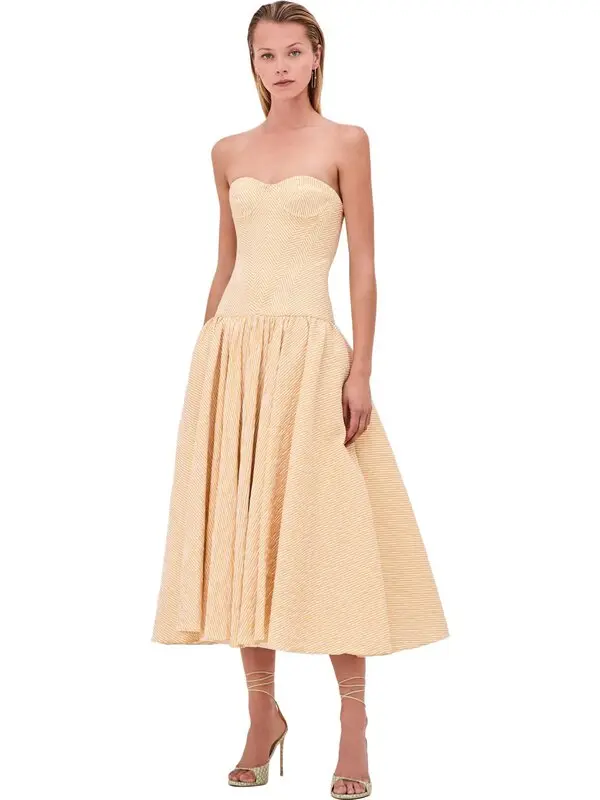 Alexis Summers Strapless Midi Dress - Yellow Stripe