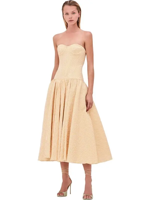 Alexis Summers Strapless Midi Dress - Yellow Stripe