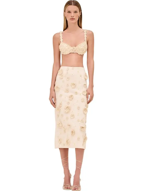 Alexis Torie Midi Skirt - Ivory Raffia