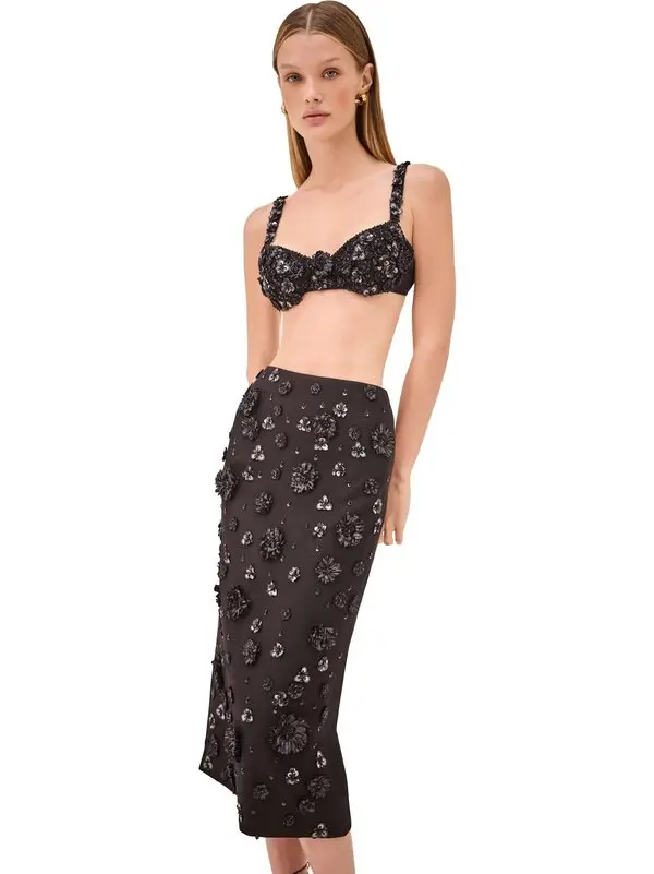 Alexis Torie Midi Skirt - Black Raffia