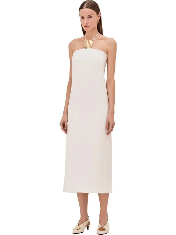 Alexis Halterneck Midi Dress With Square Detail - Ivory