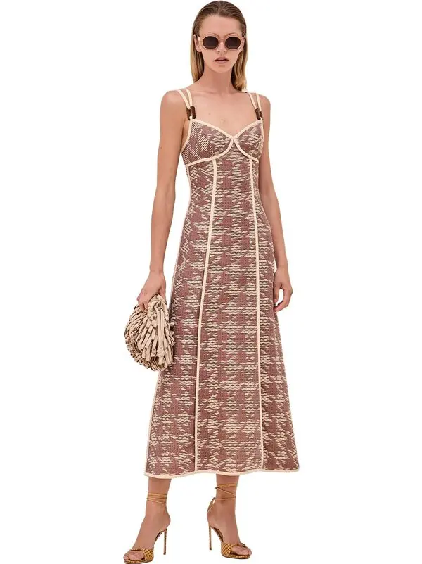 Alexis Houndstooth Woven Midi Dress - Sienna Emberglow