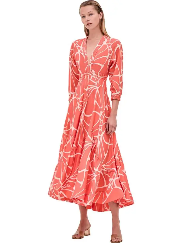 Alexis Bimini Flared Midi Dress - Coral