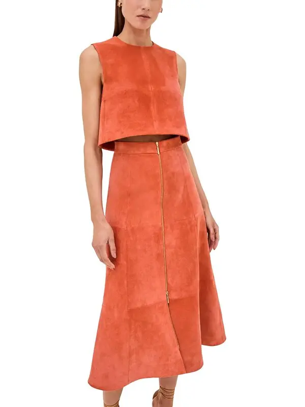 Alexis A-line Skirt With Zipper Detail - Amber Suede