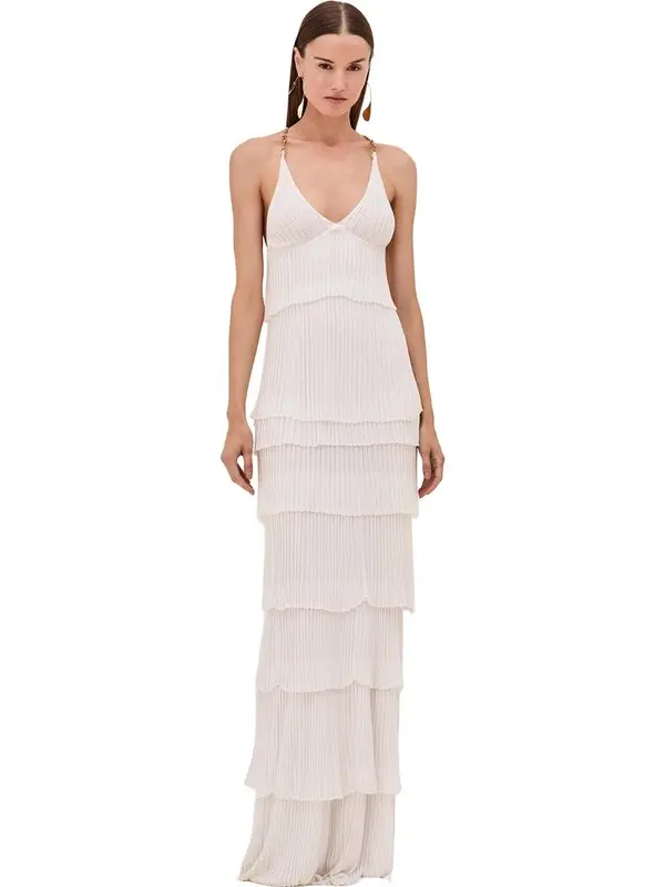 Alexis Yira Pleated Tiered Gown - White
