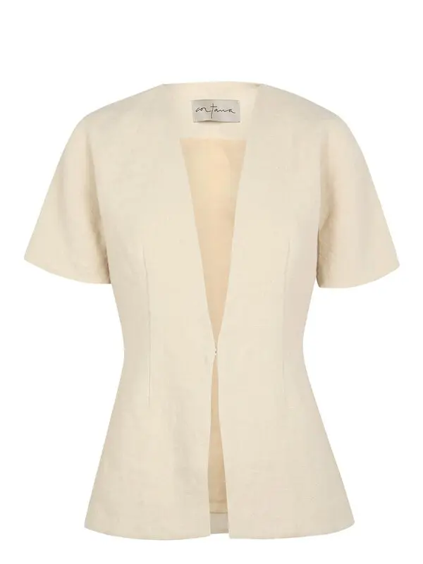 CORTANA Cala Plunge Neckline Linen Top - Yellow