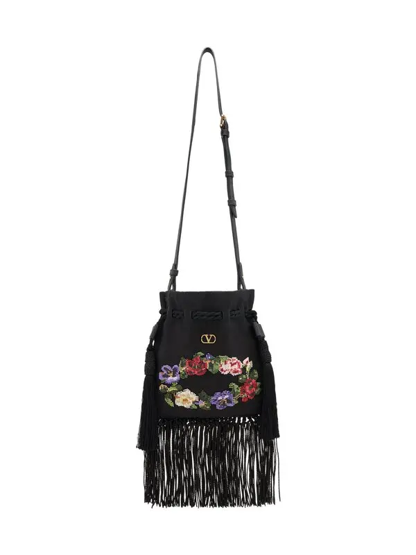 Valentino Garavani Nellcôte Linen Drawstring Bag - Black