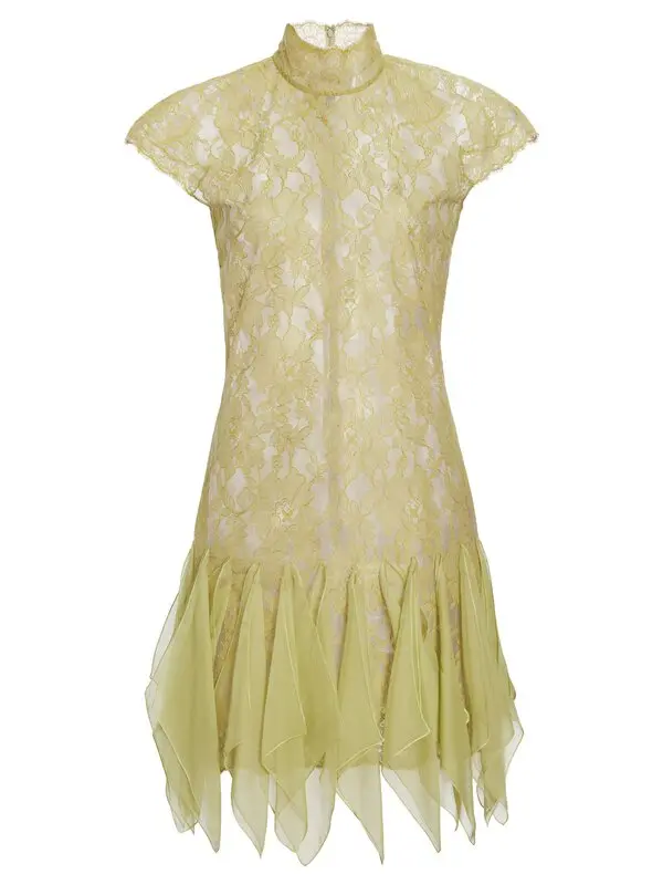 Valentino Garavani Frill-trimmed Mini Dress - Lime Green