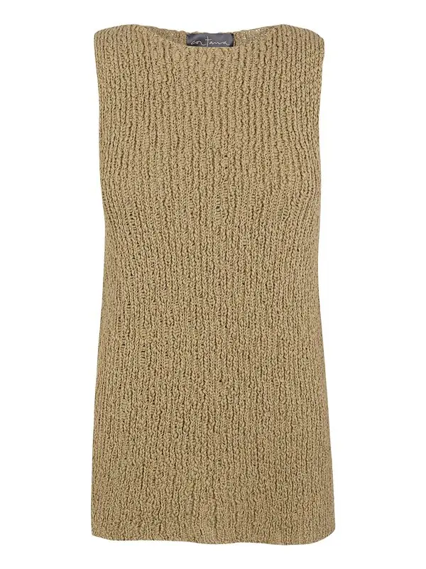 CORTANA Gina Crinkle-knit Cotton Top - Khaki