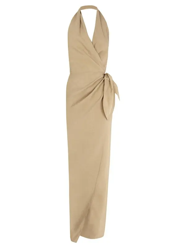 CORTANA Mona Wrap Linen-silk Dress - Khaki
