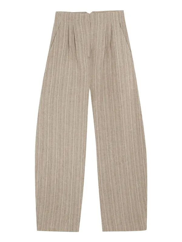CORTANA Camila Mid-rise Wide-leg Linen Pants With Pin Stripes - Olive