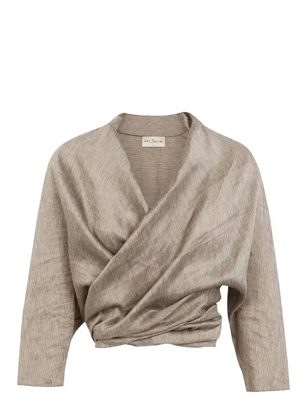 CORTANA Aria Wrap Linen-silk Jacket - Dark Grey