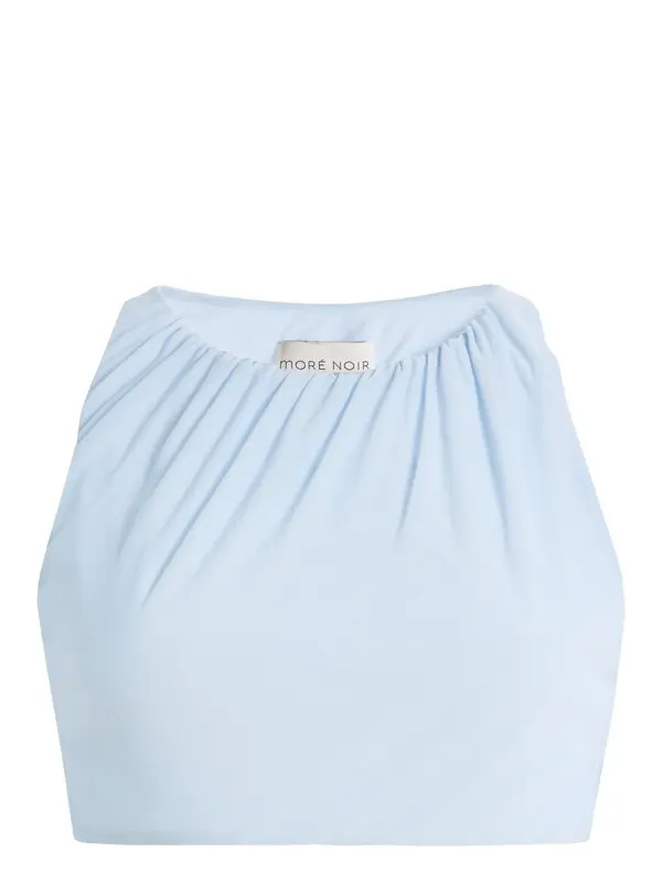 MORE NOIR Gaia Gathered Halterneck Jersey Top - Blue