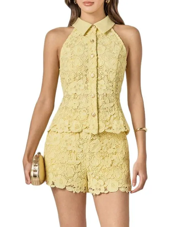 English Factory Floral Lace Sleeveless Button-up Shirt - Butter Yellow