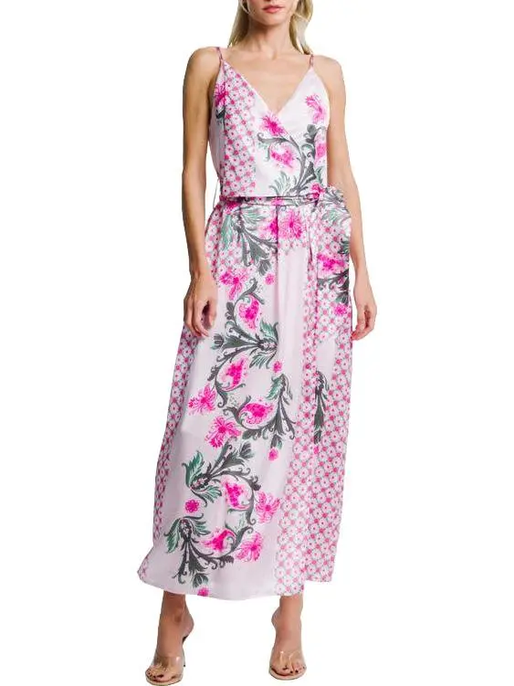 CIEBON Clillian Floral Print Faux Wrap Dress - Pink Multi