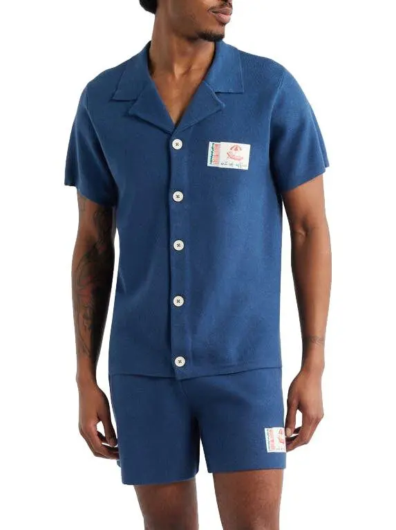 MAVRANS Out Of Office Knit Button-up Camp Shirt - Blue
