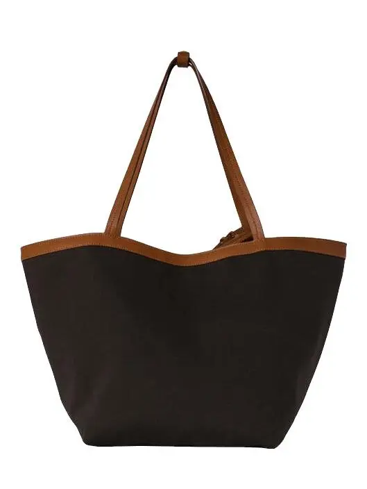 THE ROW Park Three Canvas & Leather Tote - Black/black/blue Ans