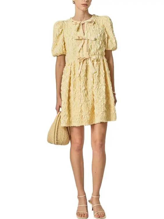 English Factory Crinkled Puff Sleeve Tie Front Minidress - Butter Yellow
