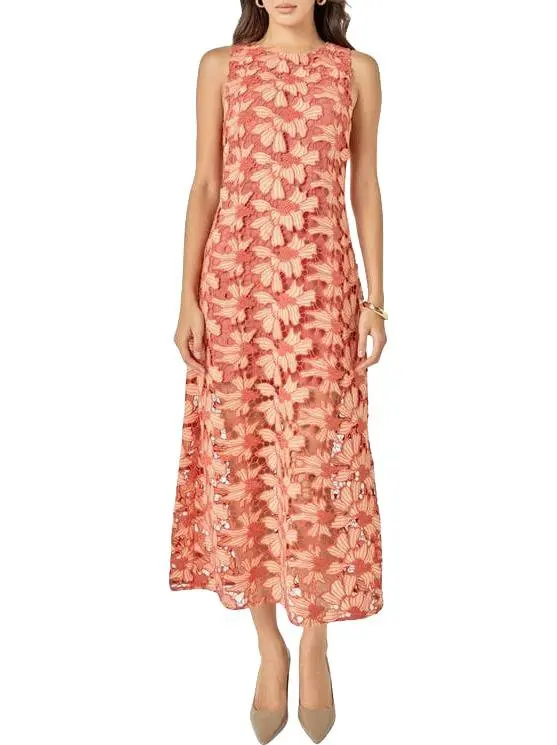 English Factory Floral Embroidered Sleeveless Maxi Dress - Salmon/rust