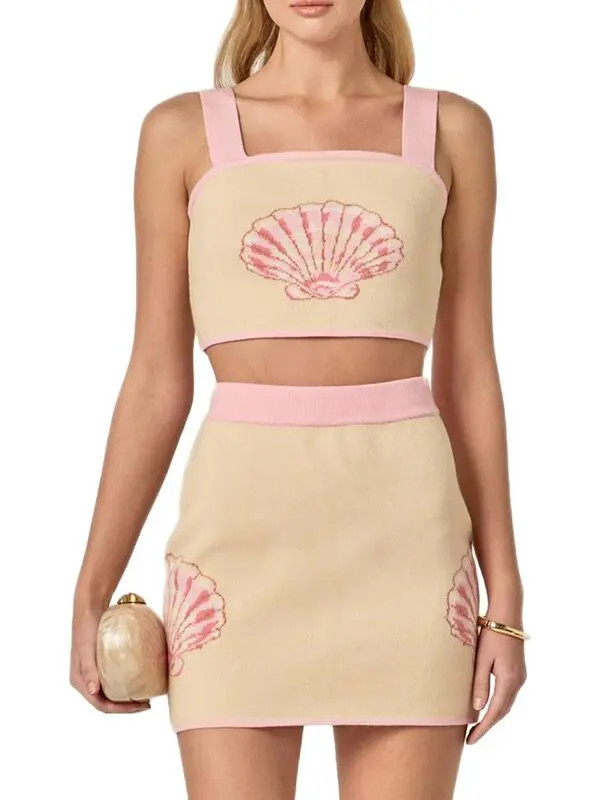 English Factory Seashell Crop Knit Tank - Light Beige/pink