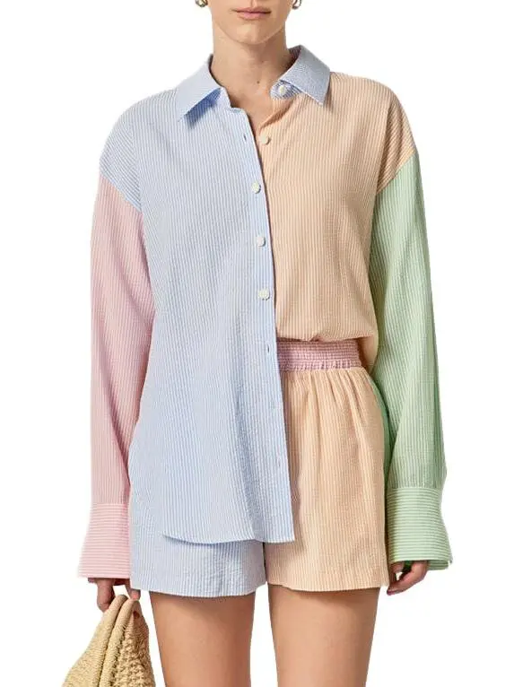 English Factory Oversized Colorblock Stripe Button-up Shirt - Multi