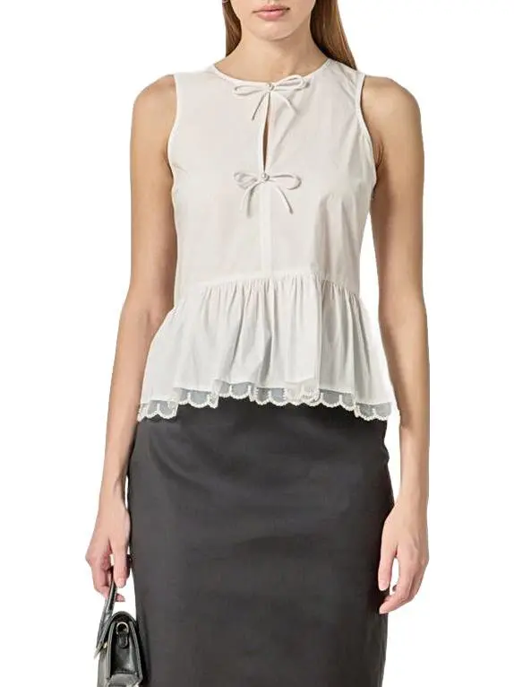 English Factory Sleeveless Peplum Top - White