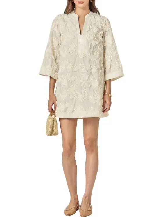 English Factory Ribbon Appliqué Shift Minidress - Cream