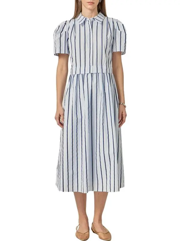English Factory Stripe A-line Shirtdress - Blue Stripe