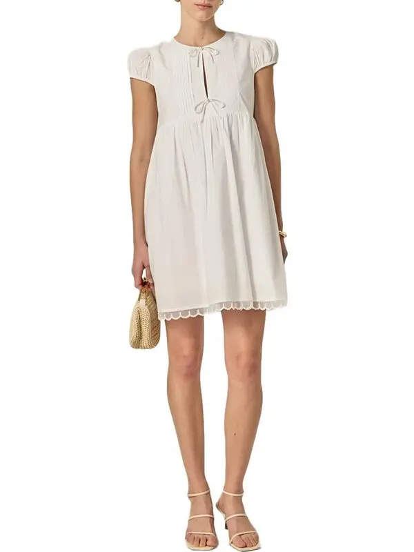 English Factory Faux Pearl Scallop Hem Cotton Minidress - White