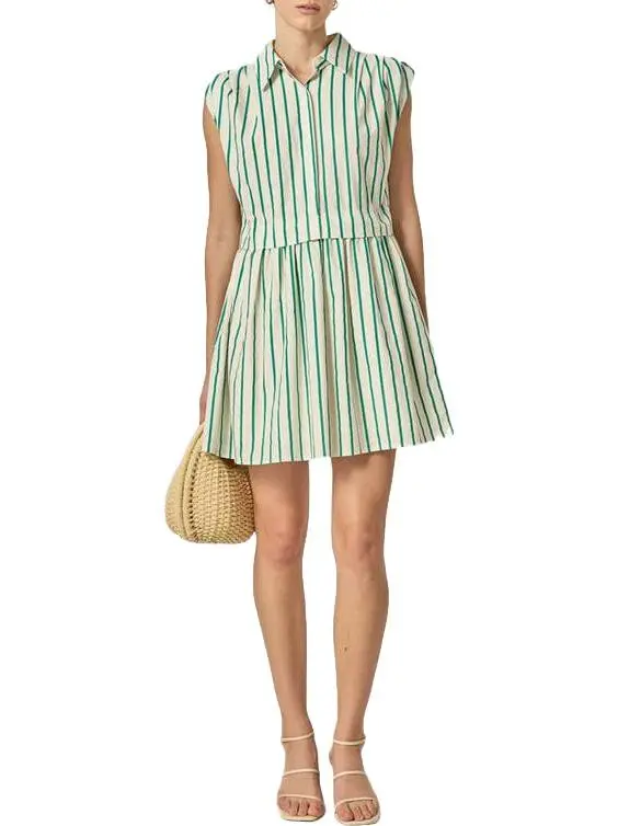 English Factory Stripe Sleeveless Cotton Dress - Green Stripe