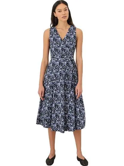 PACT Fit & Flare Easy V-neck Dress - Paradise Petals Navy Blue