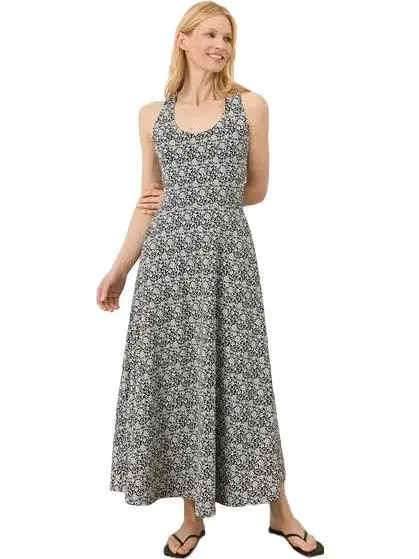 PACT Fit & Flare Organic Cotton Maxi Dress With Open Back - Bohemian Dreams Black