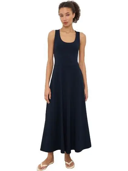 PACT Fit & Flare Open Back Maxi Dress - Navy