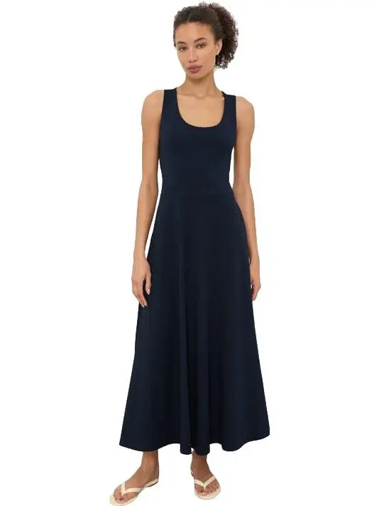 PACT Fit & Flare Open Back Maxi Dress - Navy