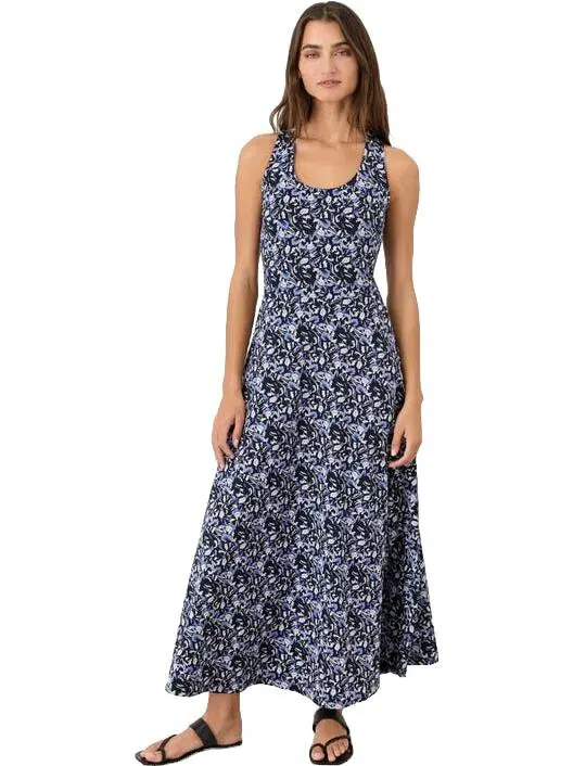PACT Fit & Flare Open Back Maxi Dress - Paradise Petals Navy Blue