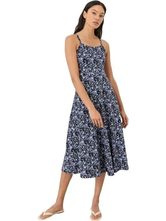 PACT Fit & Flare Midi Dress - Paradise Petals Navy Blue