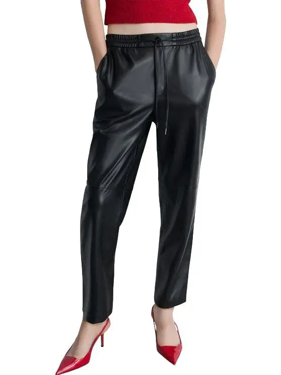 Mango Faux Leather Drawstring Pants - Black