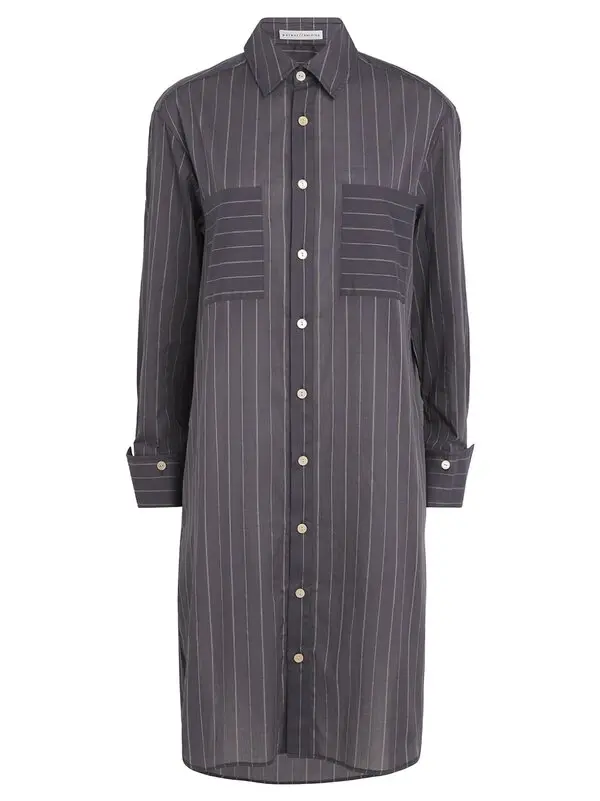 Palmer//harding Cotton Stripe Ease Mini Shirt Dress - Grey