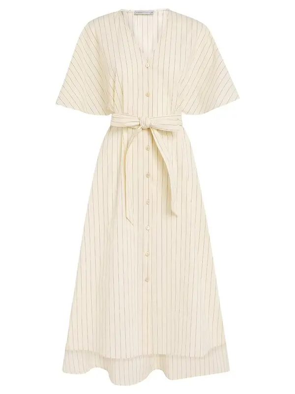 Palmer//harding Stretch-cotton Stripe Sway Midi Dress - Beige