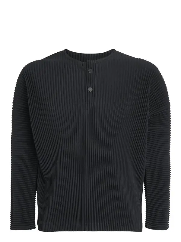 Issey Miyake Pleated Henley Shirt - Black