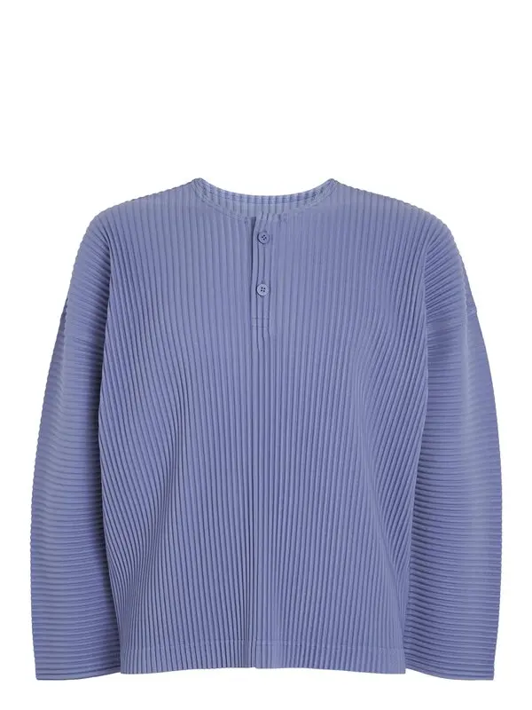 Issey Miyake Pleated Henley Shirt - Blue