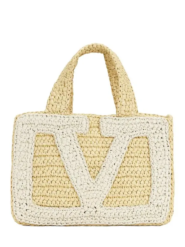Valentino Garavani Crochet Raffia Viva Superstar Small Tote - Naturale & Butter White