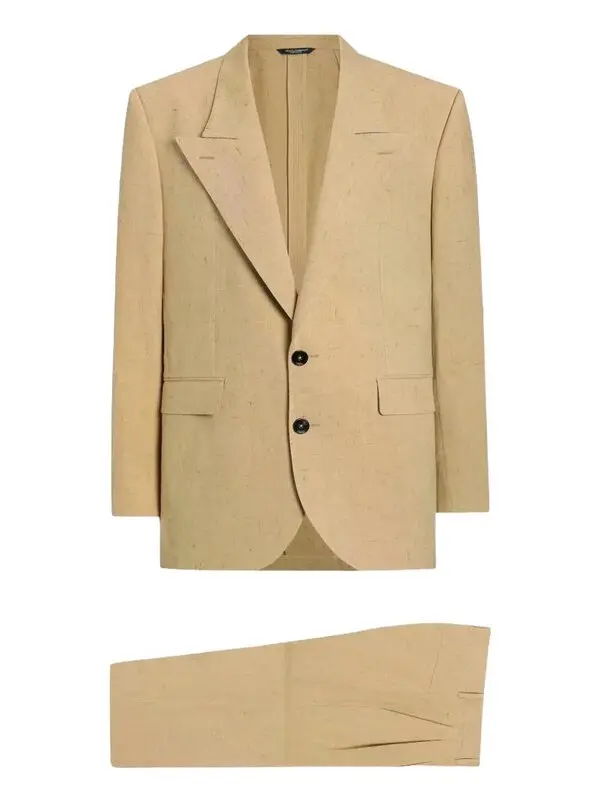 Dolce & Gabbana Single-breasted Suit In Tweed Linen - Neutrals