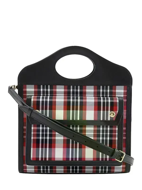 Burberry Mini Plaid Canvas Pocket Satchel - Black