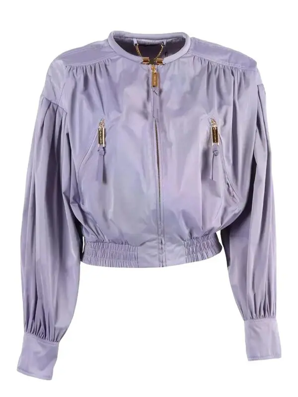 Elisabetta Franchi Cropped Bomber Jacket With Pleated Sleeves - Purple