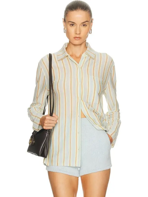 Guest In Residence Fine Stripe Showtime Shirt - Limewash Combo