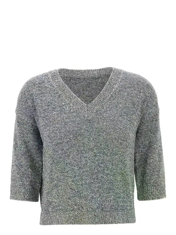 KANGRA Micro-sequin V-neck Pullover - Grey